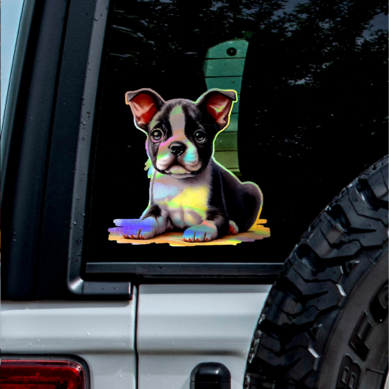 (2 Packs, Holographic Effect, 0.8'' X 0.8'') Sticker Of Boston Terrier ...