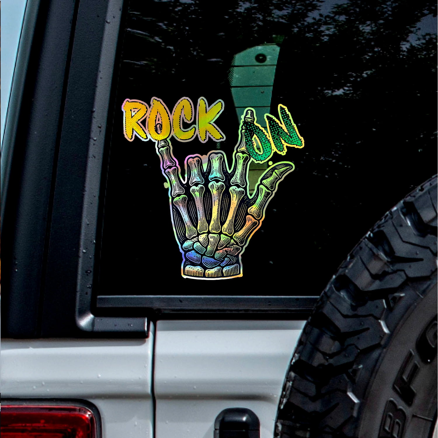 (2 Packs, Holographic Effect, 0.8'' X 0.8'') Sticker Of Skeleton Rocker ...