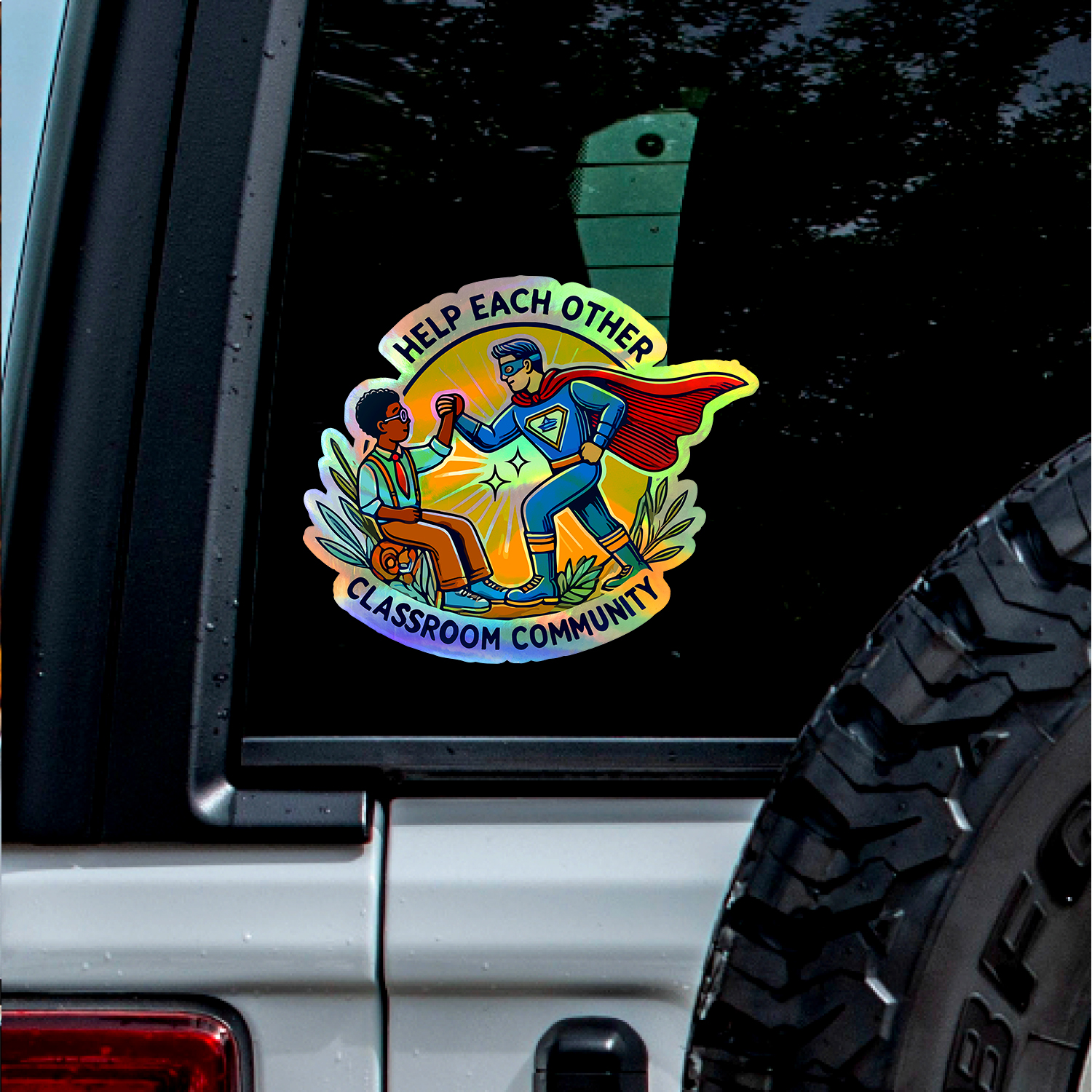 (Holographic Effect, 0.9'' X 0.8'') Sticker Of Help Each Other ...