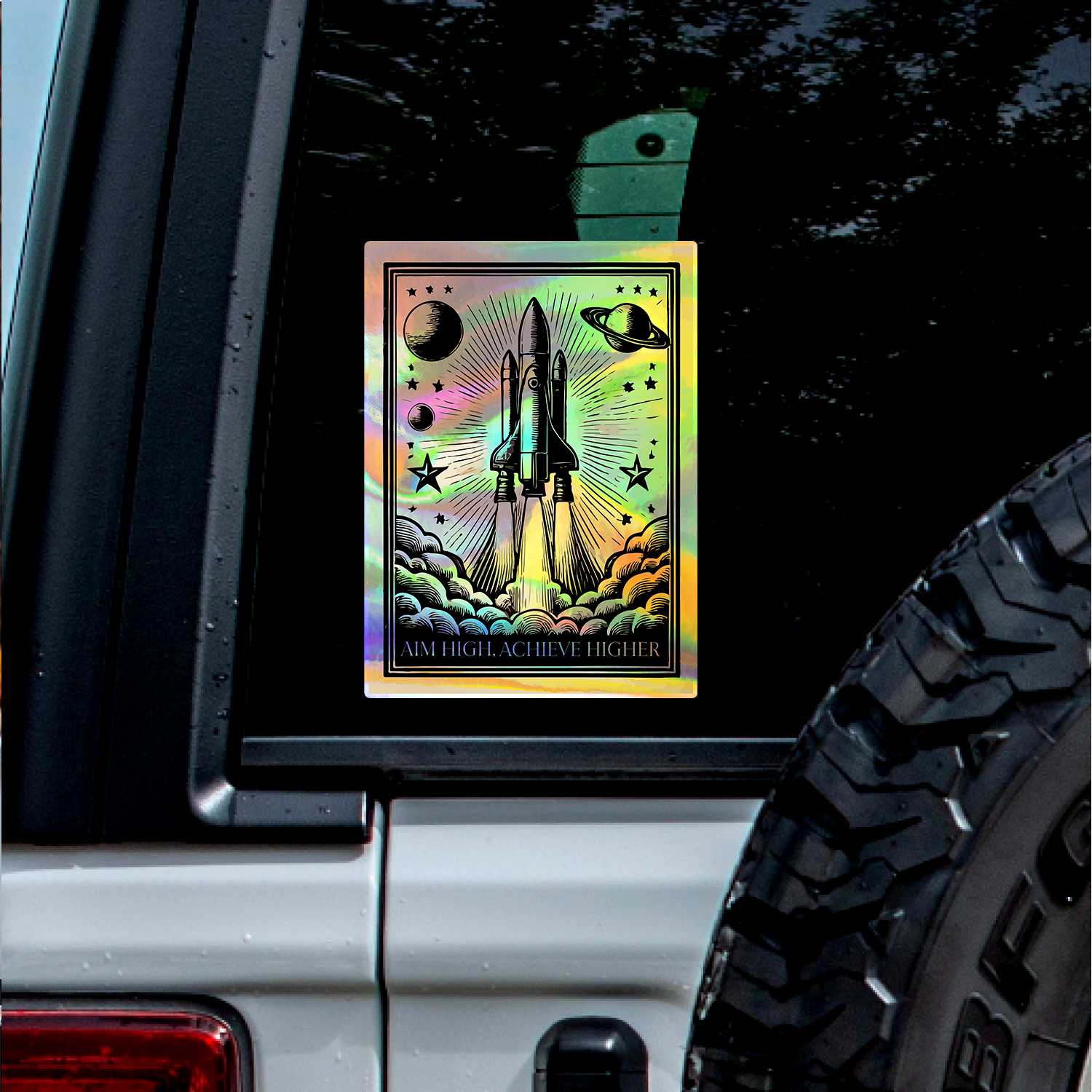 (Holographic Effect, 1.8'' X 2.5'') Sticker Of Aim High Achieve Higher ...