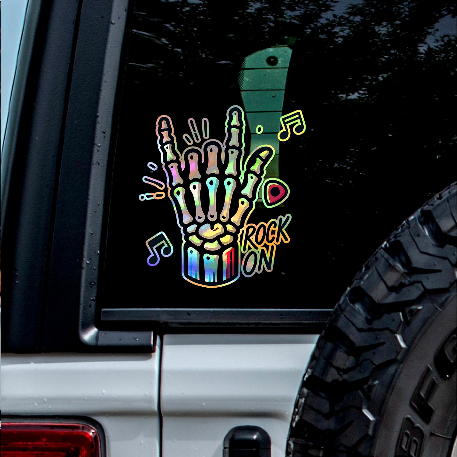 (2 Packs, Holographic Effect, 2.8'' X 2.8'') Sticker Of Skeleton Rocker ...