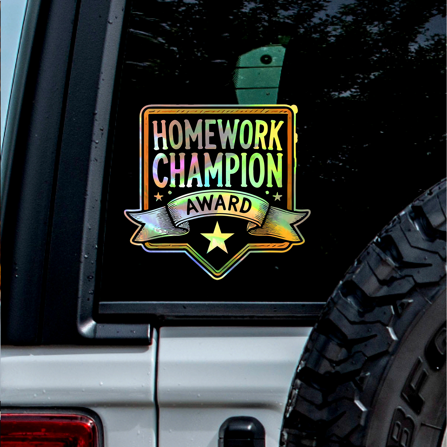 (Holographic Effect, 3'' X 2.8'') Sticker Of Homework Champion Award ...