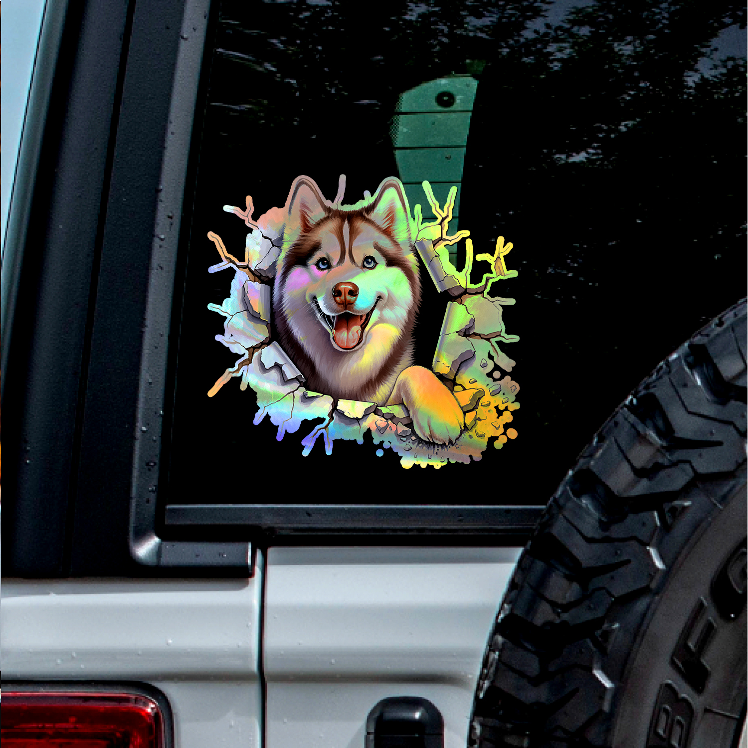(2 Packs, Holographic Effect, 3'' X 2.8'') Sticker Of Siberian Husky ...