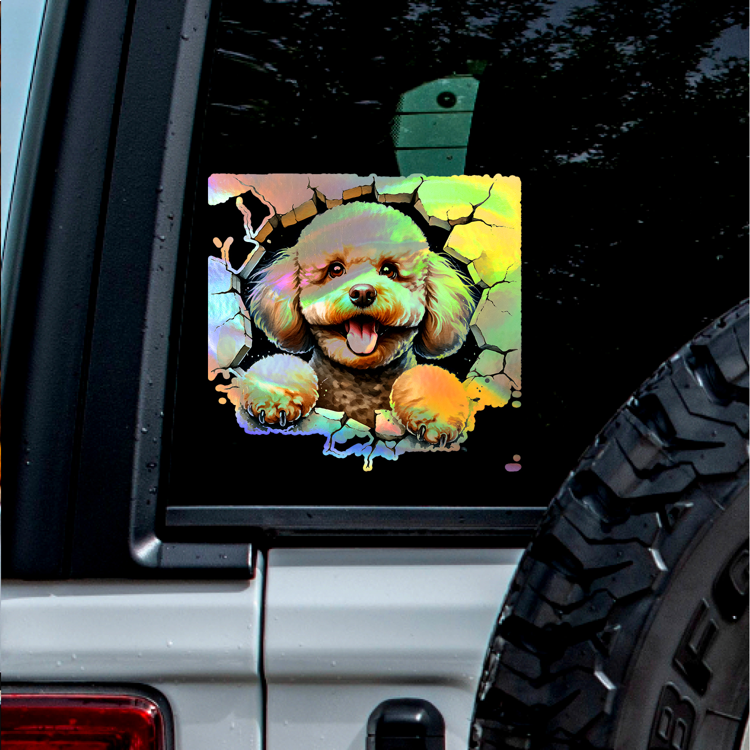 (2 Packs, Holographic Effect, 5.1'' X 4.8'') Sticker Of Poodle For Car ...