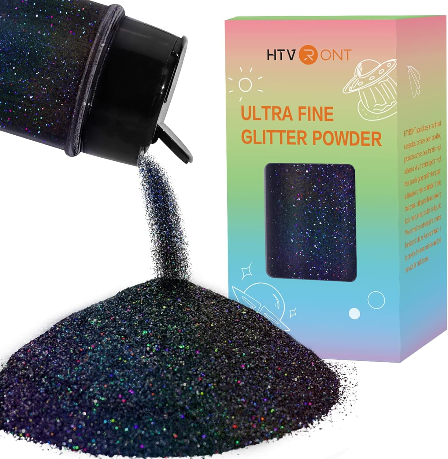 Holographic Fine Glitter Powder - 50 g/1.76 oz Black Glitter for Resin ...