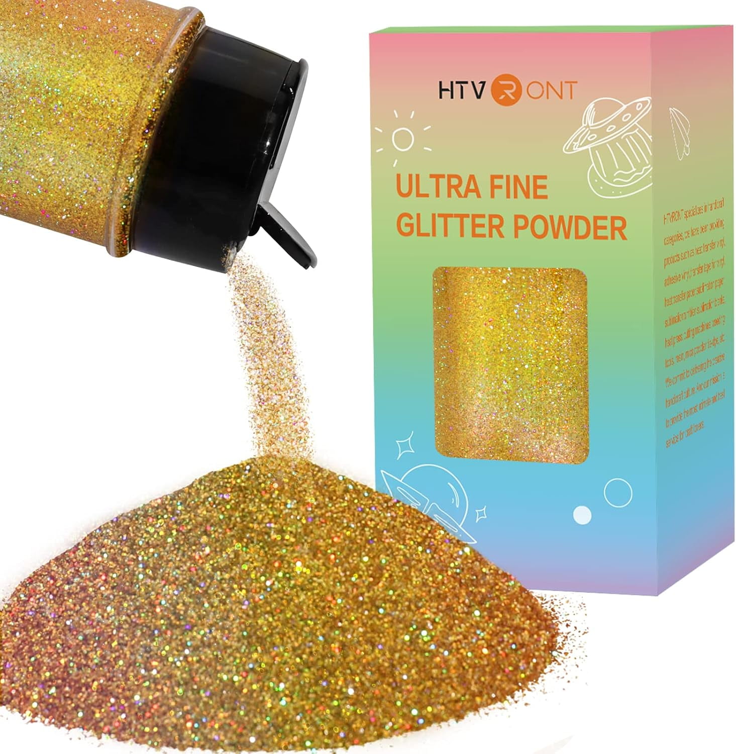 Holographic Fine Gold Glitter Powder - 50 g Extra Fine Glitter Powder ...