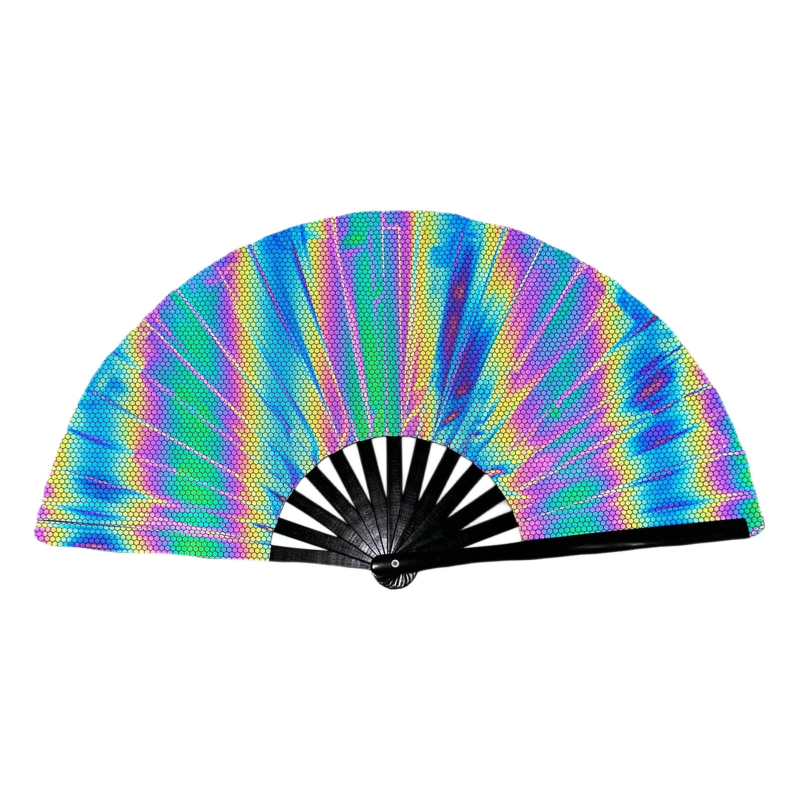 Holographic Folding Clap Fan - PVC Colorful Dance Fan for Line Dancing ...