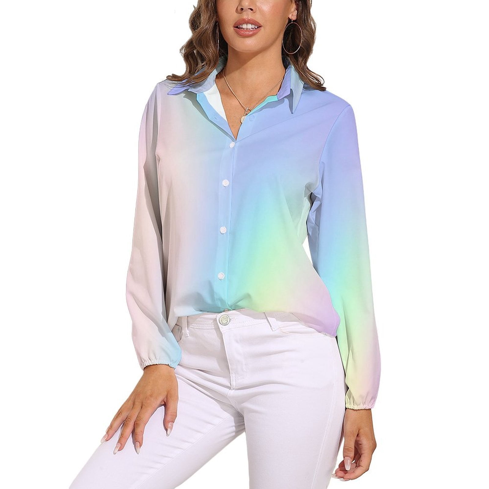 Holographic Gradient Color-1 Vntage Casual Long Sleeve Shirt Blouse ...