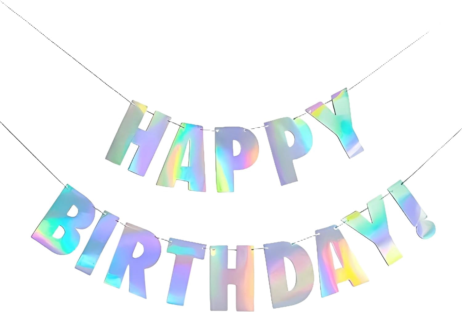 Holographic Happy Birthdays Banner - Pre-Strung No DIY Iridescent ...