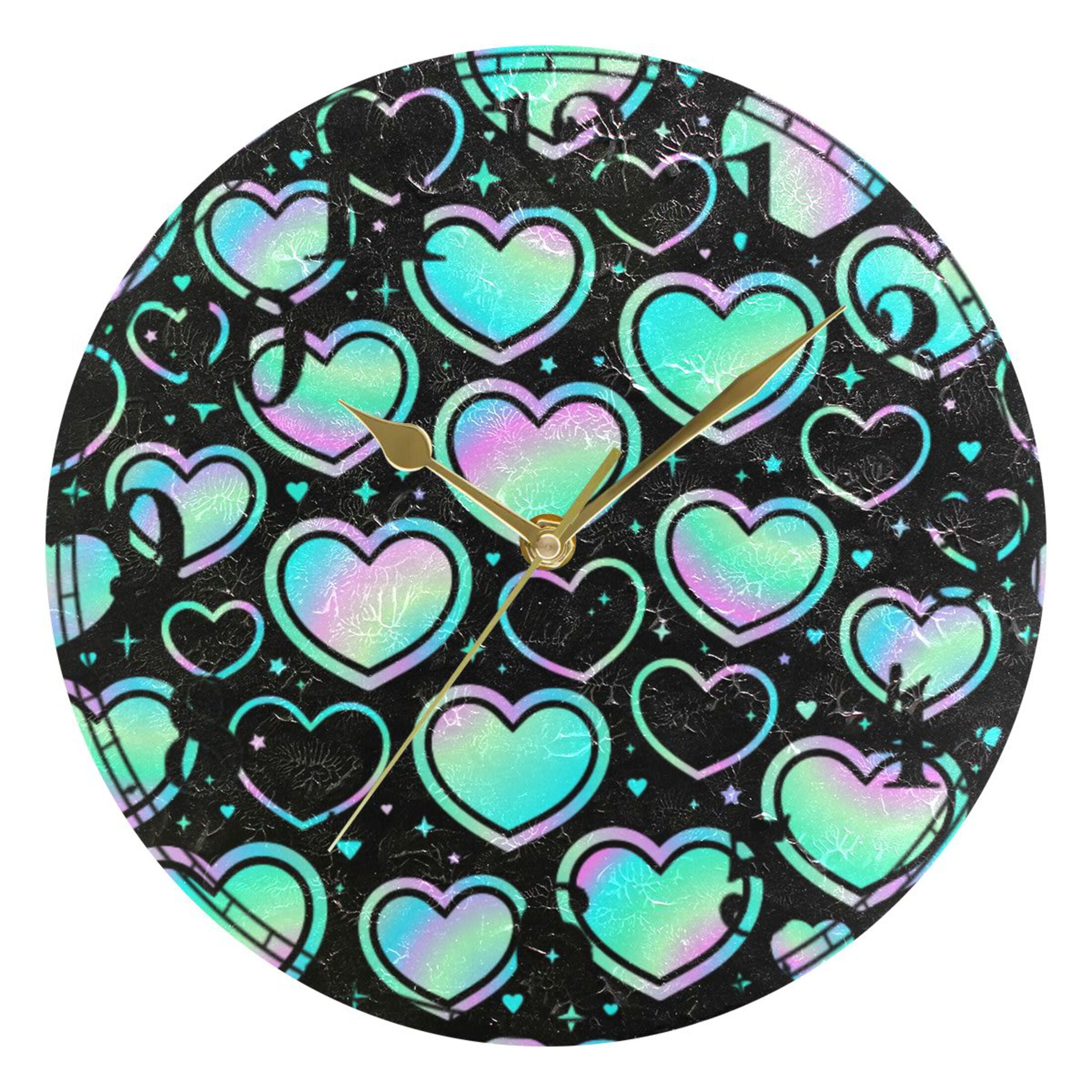 Holographic Hearts Silent Wall Clock 10" Non-Ticking Battery Clock ...