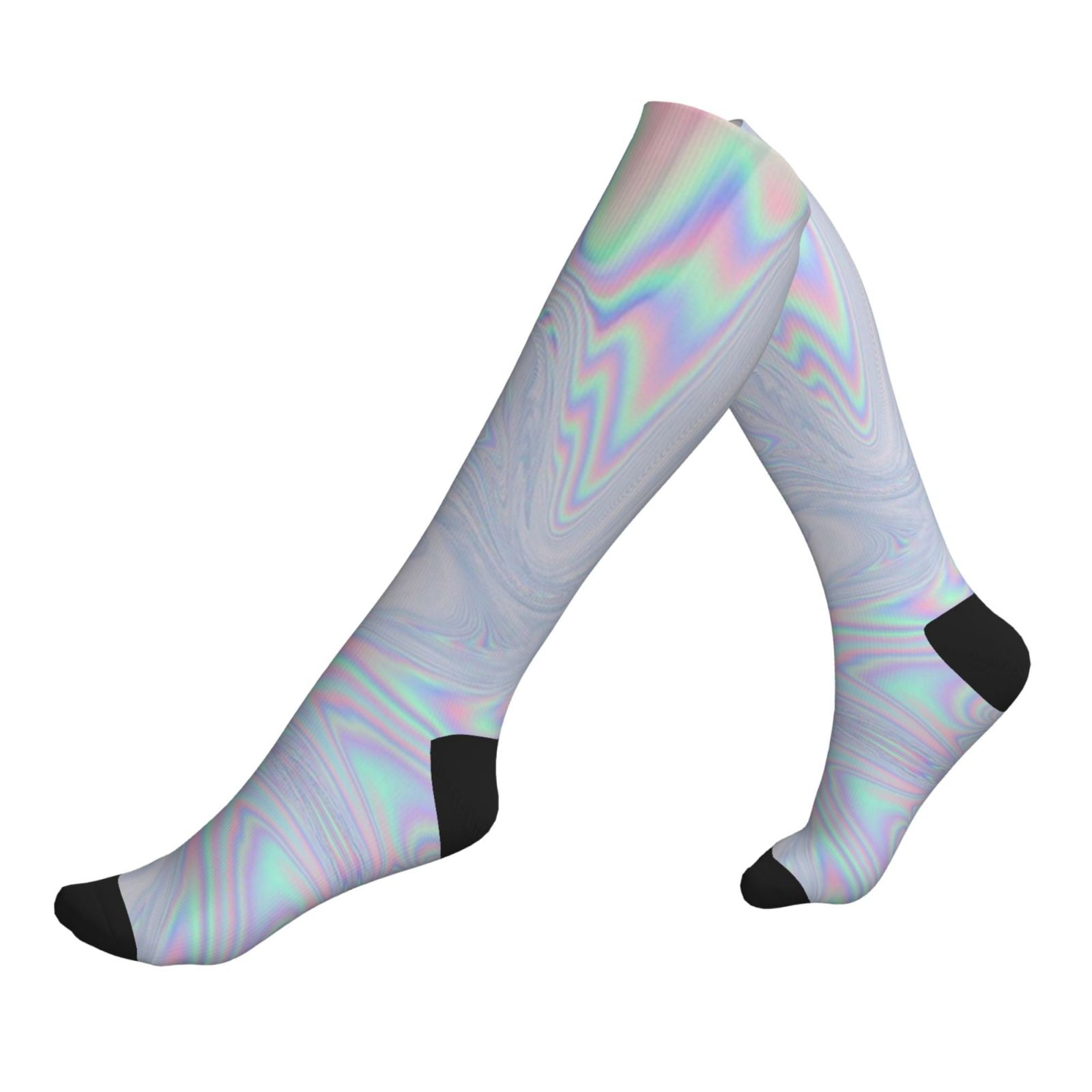 Holographic Iridescent Color Wrinkled Foil Compression Socks For Women ...