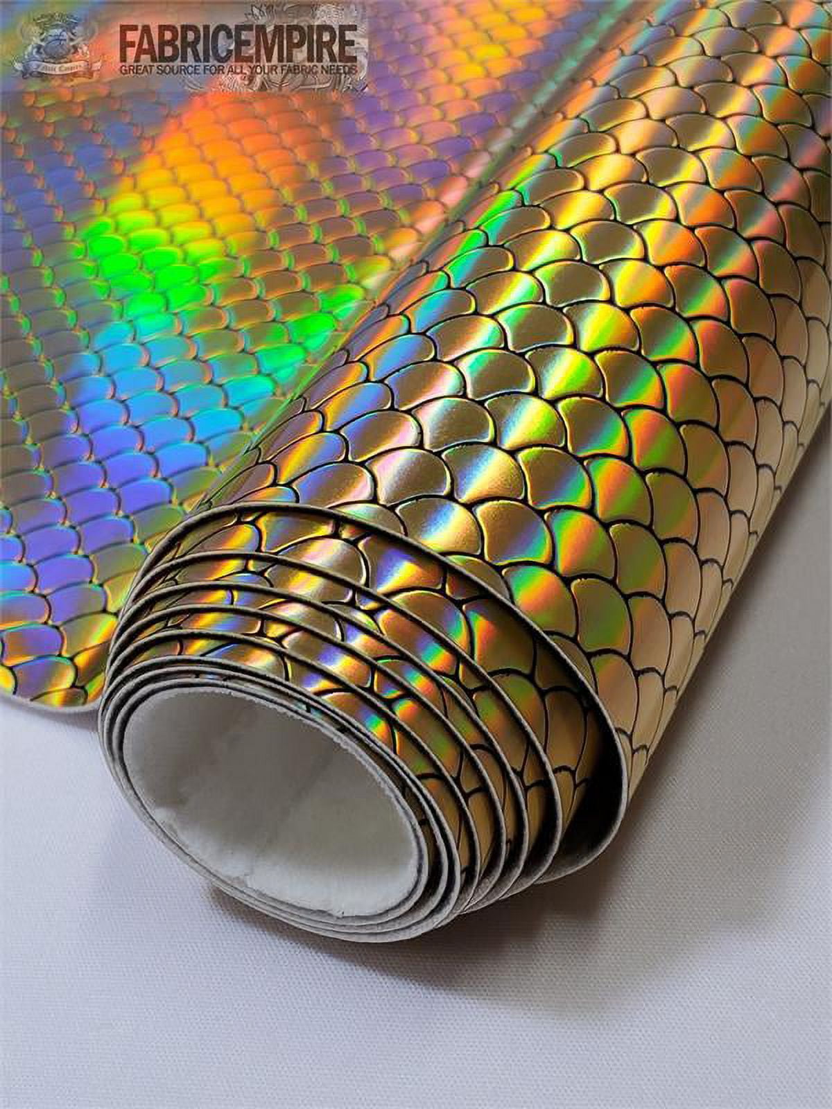 Holographic Mermaid Fish Scale Glossy Embossed Vinyl Fabric Gold / 54 ...