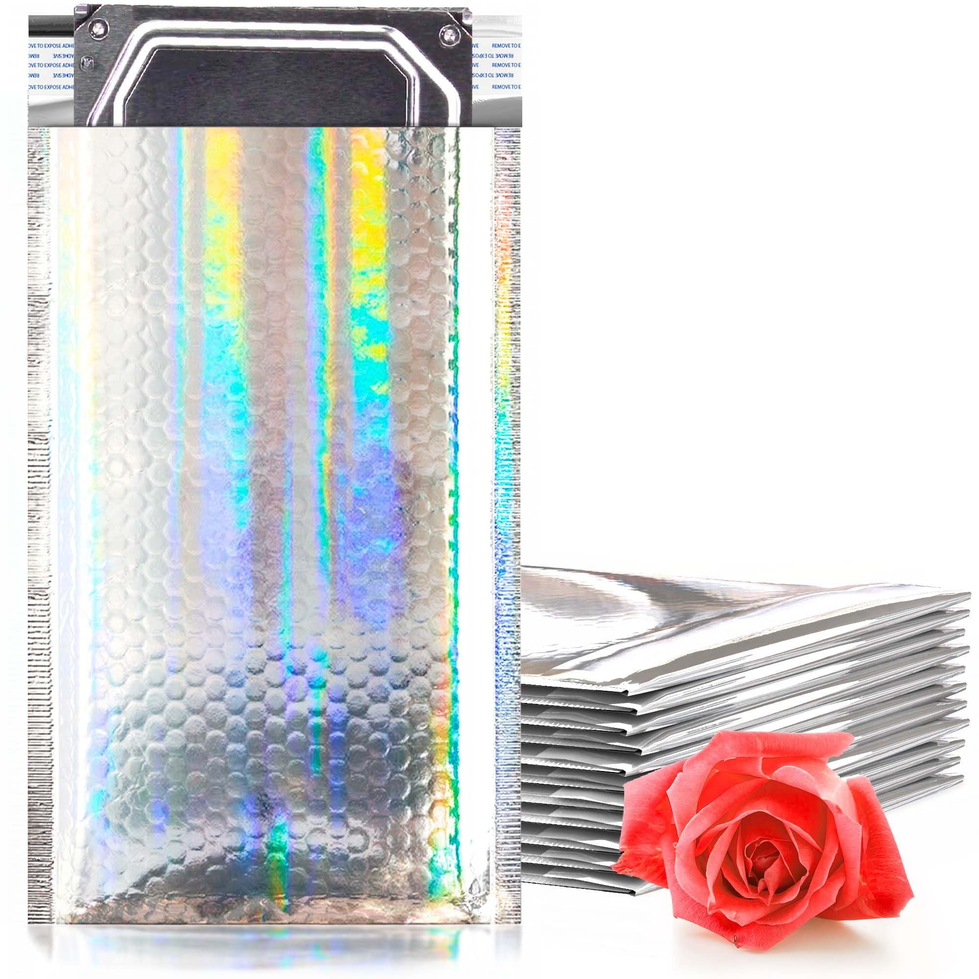 Holographic Metallic Bubble Mailers, 4 x 7 Inches. Pack of 100 Bright ...