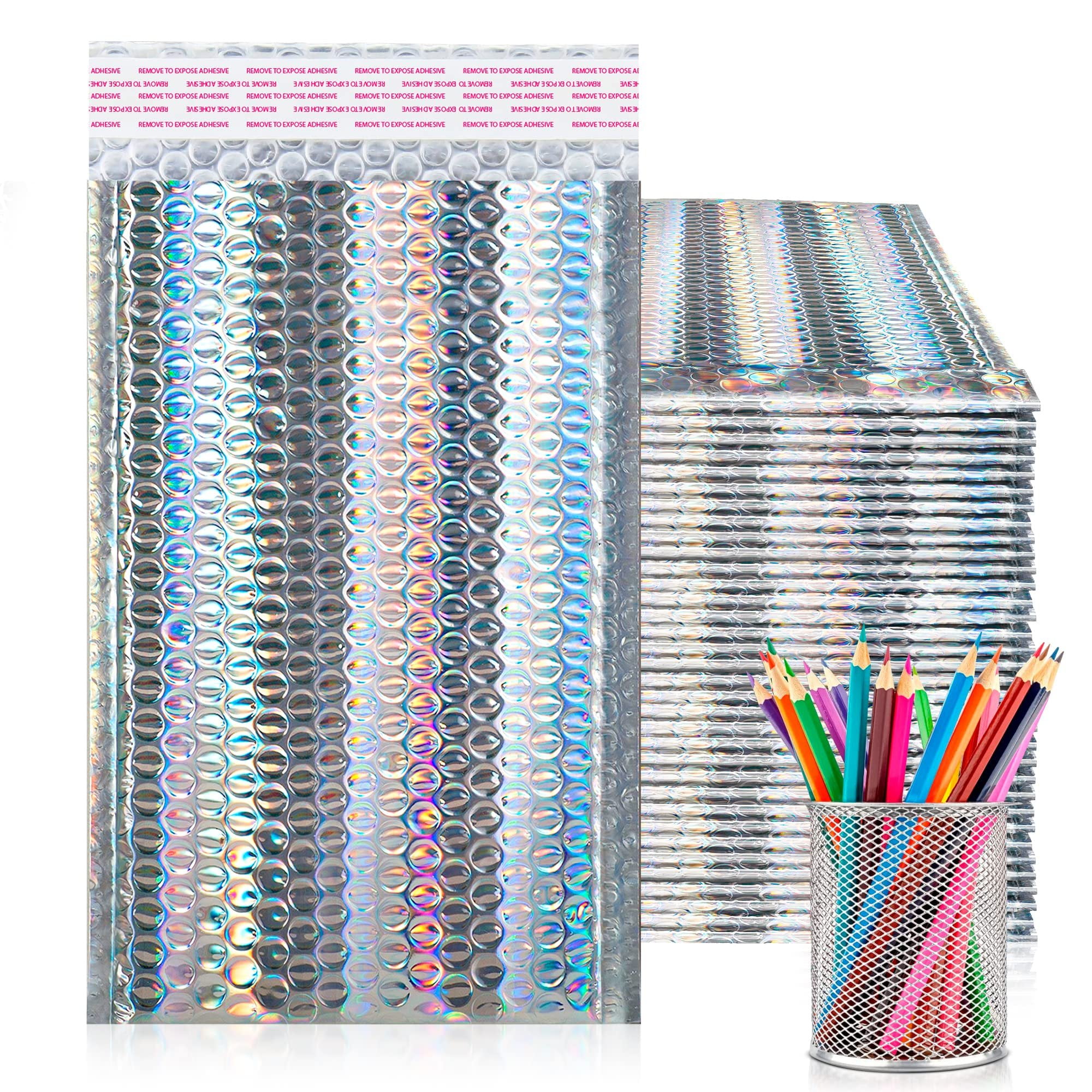 Holographic Metallic Bubble Mailers, 5 x 9 Inches. 250 Pack Metallic ...