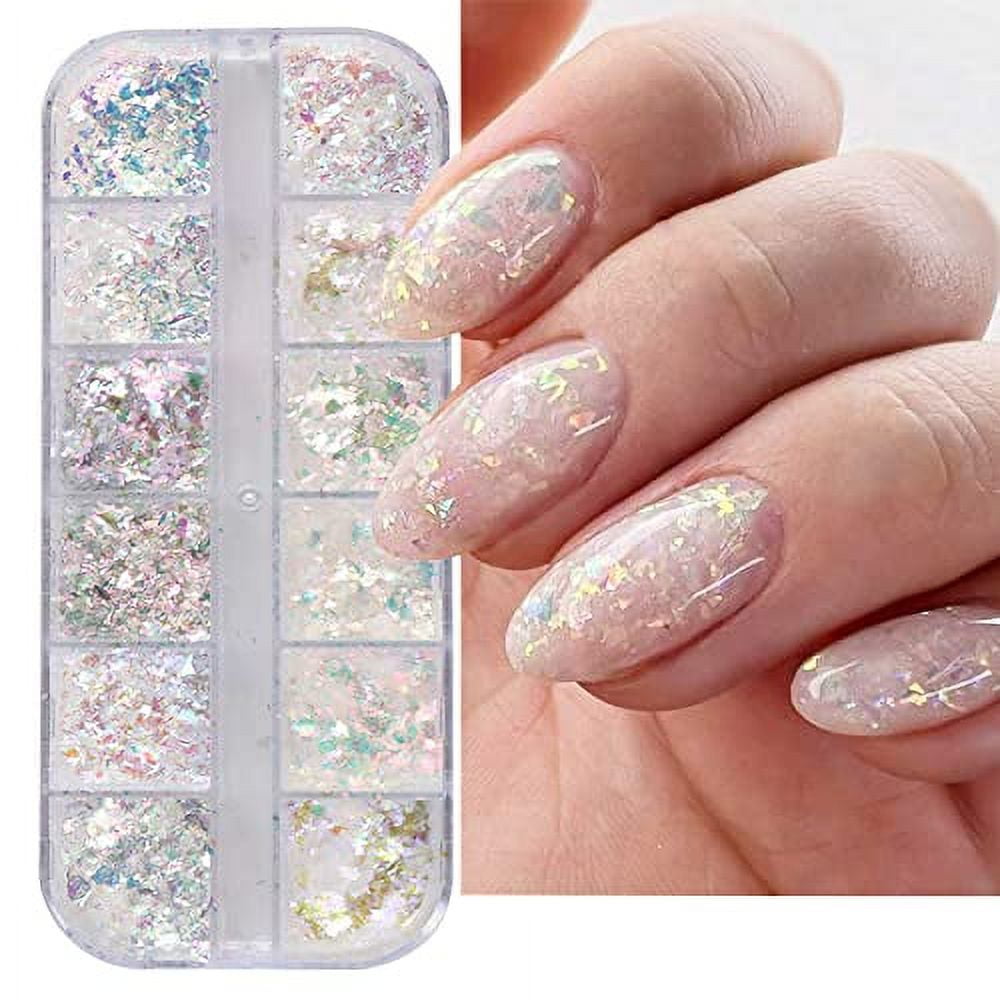 Holographic Nail Art Glitter Iridescent Flakes 12 Grids Mermaid Bright ...