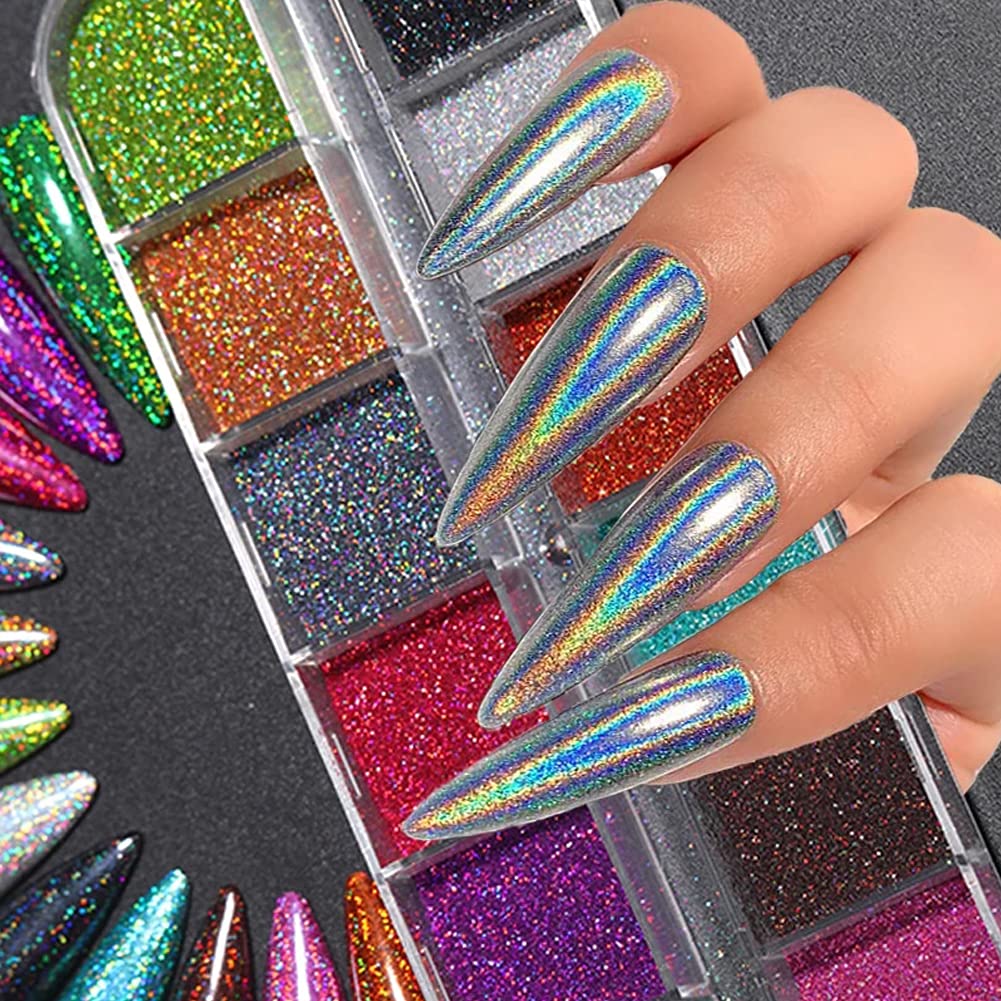 Holographic Nail Powders Laser Shining Glitter Powder Nail Art Supplies ...