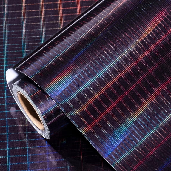 Holographic Wrapping Paper Roll, Black Gift Wrap with Shiny Plaid ...