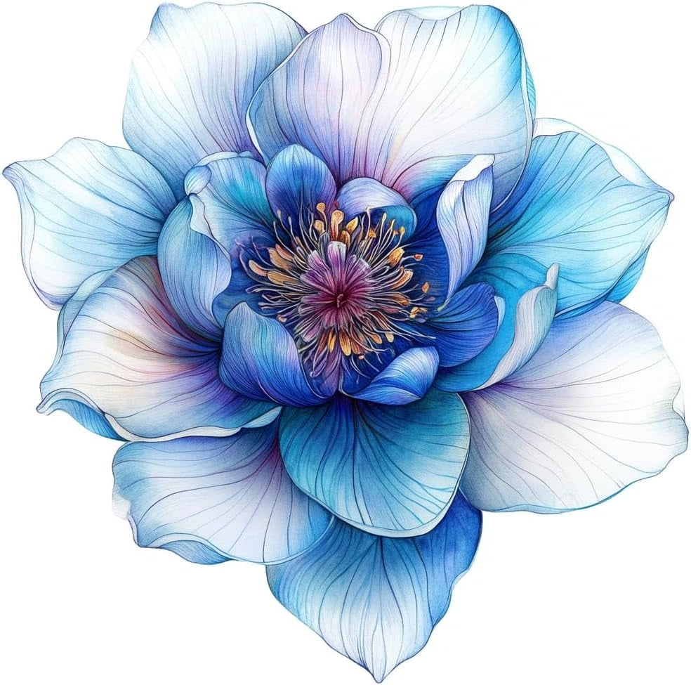 Holographic blue flower car stickers, blue floral decals, reflective ...