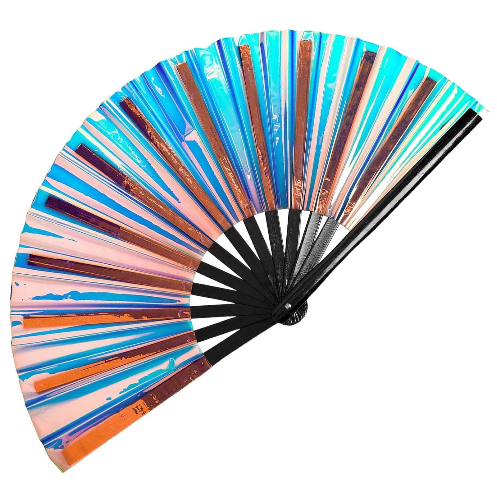 Holographic clack hand fan, foldable popping fan for line dance ...