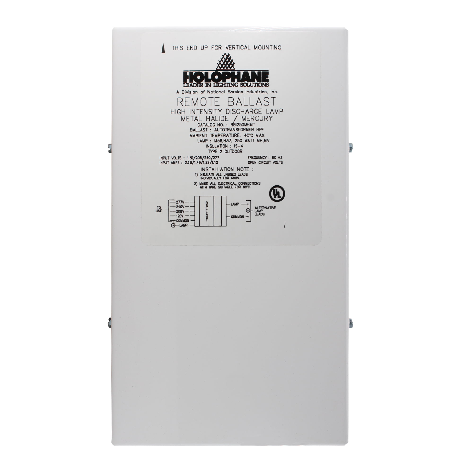 Holophane RBI250MHMT Remote Enclosed Outdoor Metal Halide Ballast, 250W ...