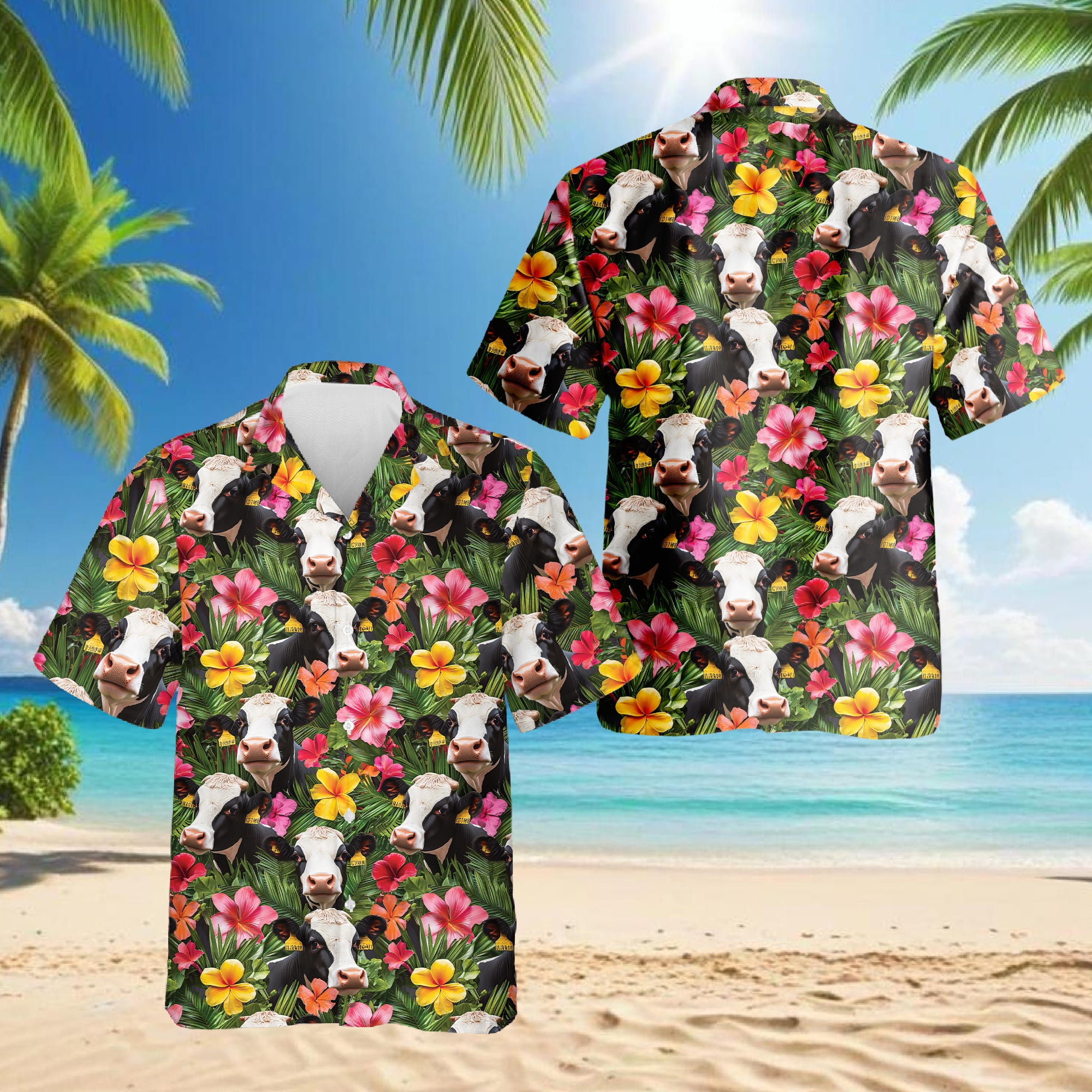 Holstein Cow Hawaiian Shirt for Men, Button Down Summer Beach Short ...