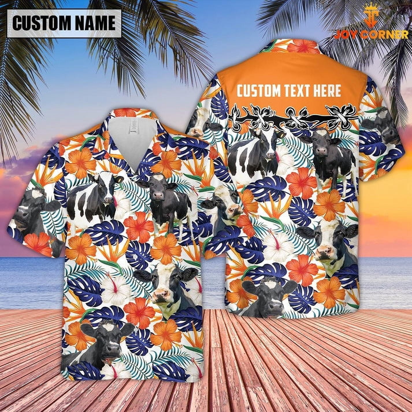 Holstein Hibiscus Blue Floral Custom Name 3D Hawaiian Shirt Summer ...