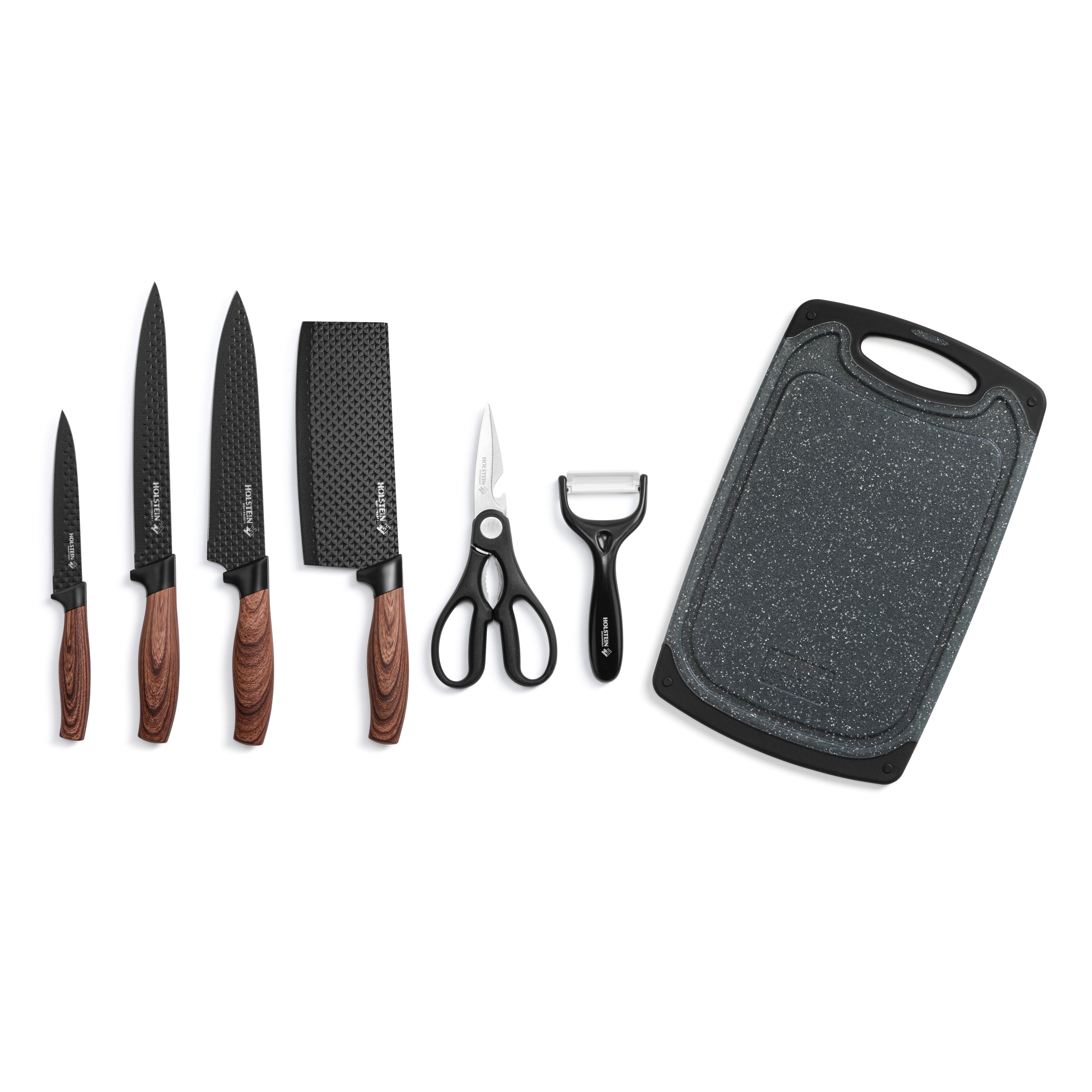 Holstein Housewares 7 Piece Knife Set With Cutting Board, Peeler and ...
