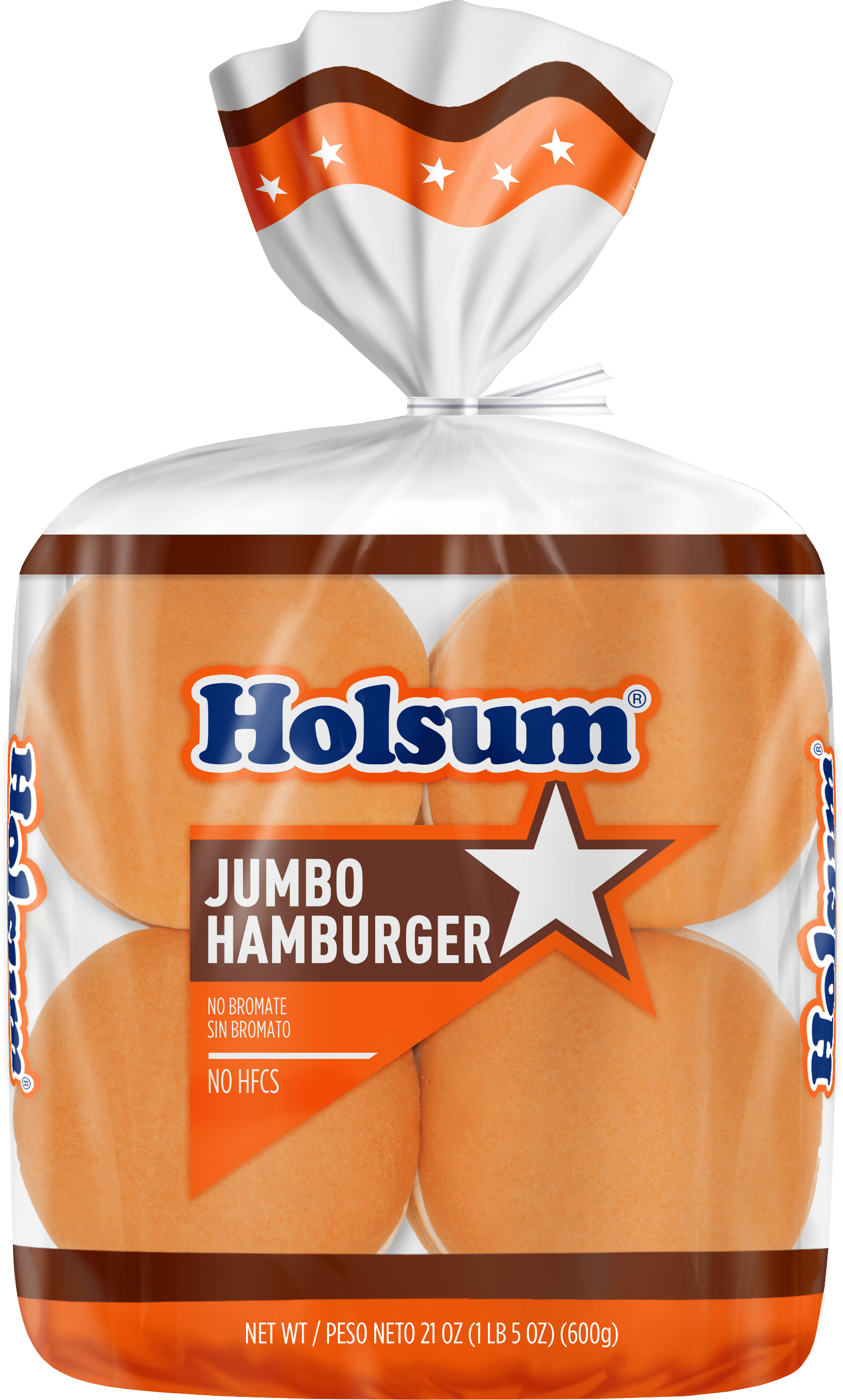 Holsum, Jumbo Hamburger Bun, Regular, Pre Sliced, 21 oz, 8 Count, Shelf ...