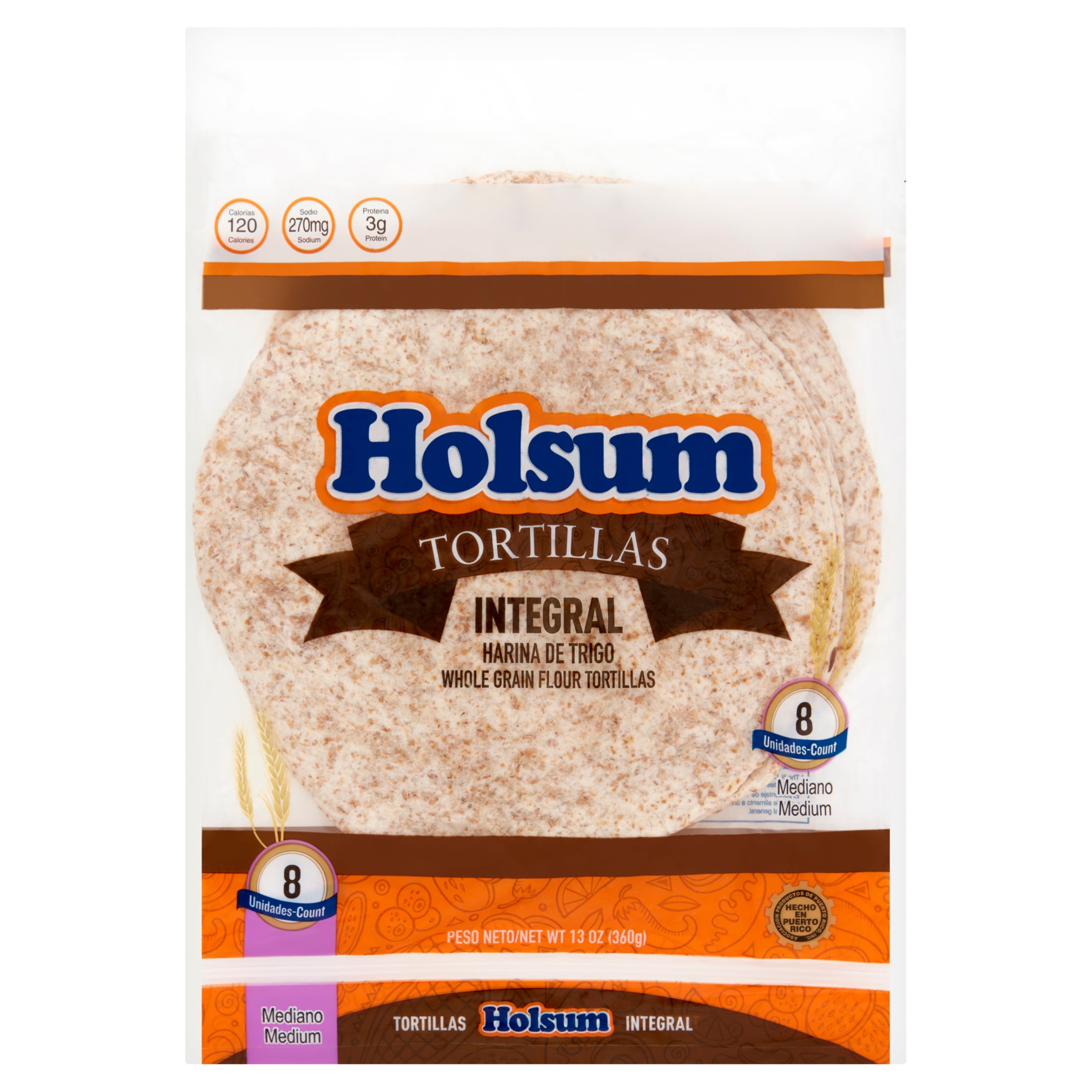 Holsum, Whole Wheat Flour Soft Tortilla, 13 oz, 8 Count, Shelf Stable ...