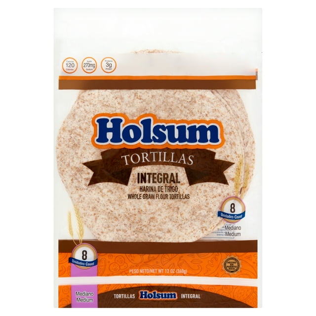 Holsum, Whole Wheat Flour Soft Tortilla, 13 oz, 8 Count, Shelf Stable ...