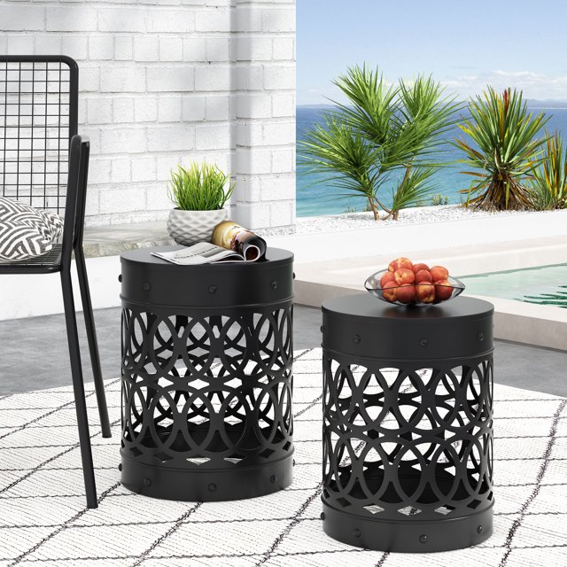 Holt Metal Outdoor Side Tables, Set of 2, Black - Walmart.com