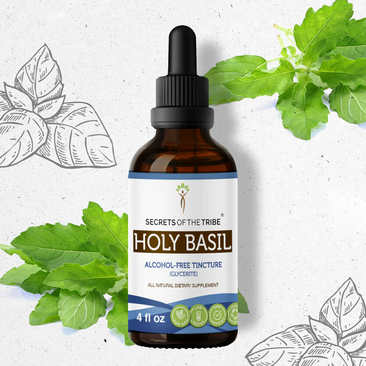 Holy Basil Tincture Alcohol-FREE Extract, Holy Basil (Ocimum ...