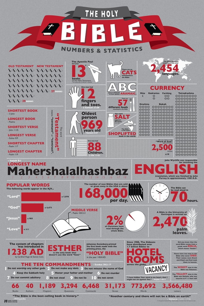 The Holy Bible Numbers and Statistics Biblical Infographic Christian ...