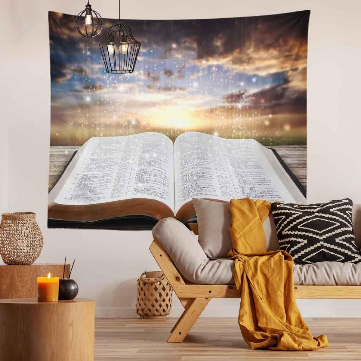 Holy Bible Opened Book Tapestry, Prayers Religious Church Jesus Christ ...
