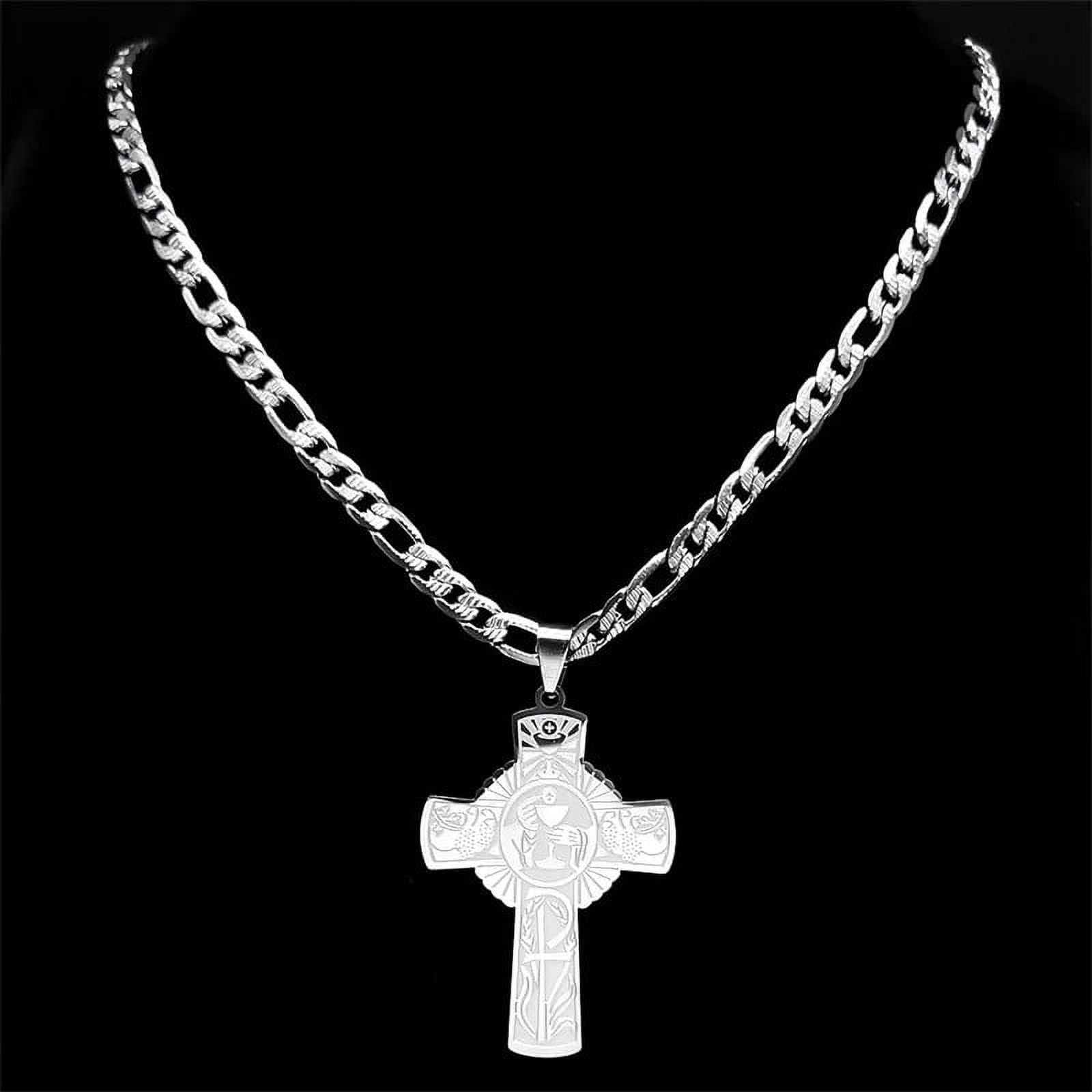 Holy Communion Cross Pendant Necklace for Men Hip Hop 14K White Gold ...