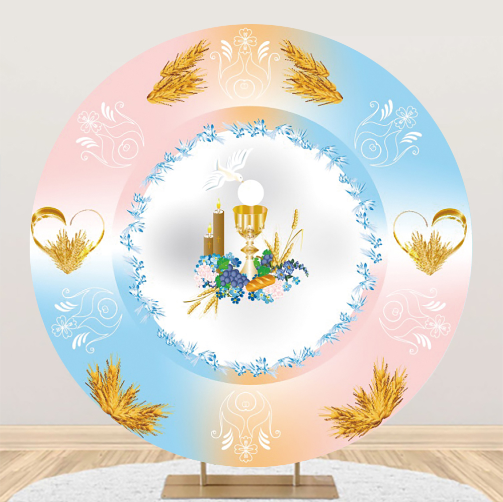 Holy Communion Round Backdrop Gold Chalice Grapes Kids Child Baptism ...