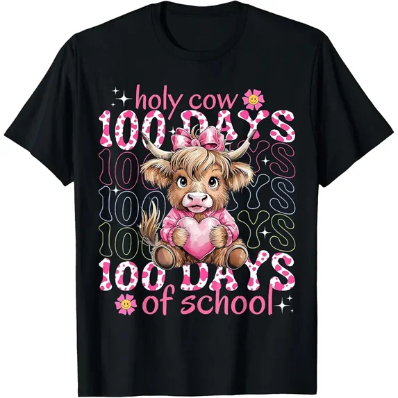 Holy Cow 100 Days Of School Girls Womens Teachers Students T-Shirt ...