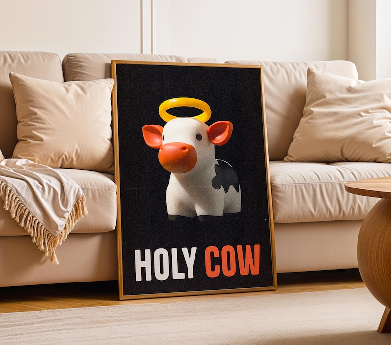 Holy Cow Art | Farm Animal Wall Decor | Vintage Quirky Artwork | Pun ...