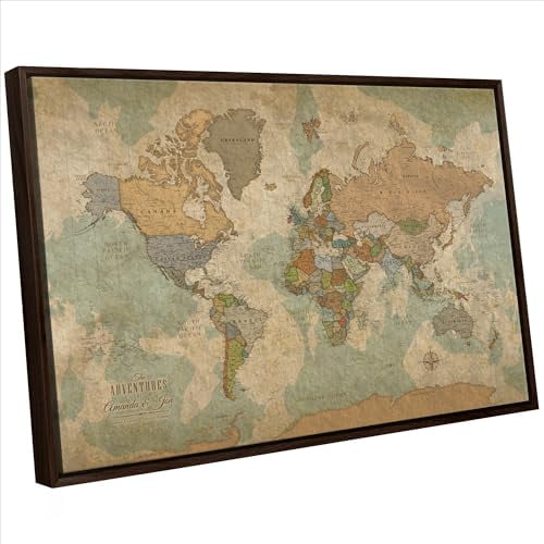 Holy Cow Canvas Personalized World Map on Canvas in Vintage Earth Tones ...