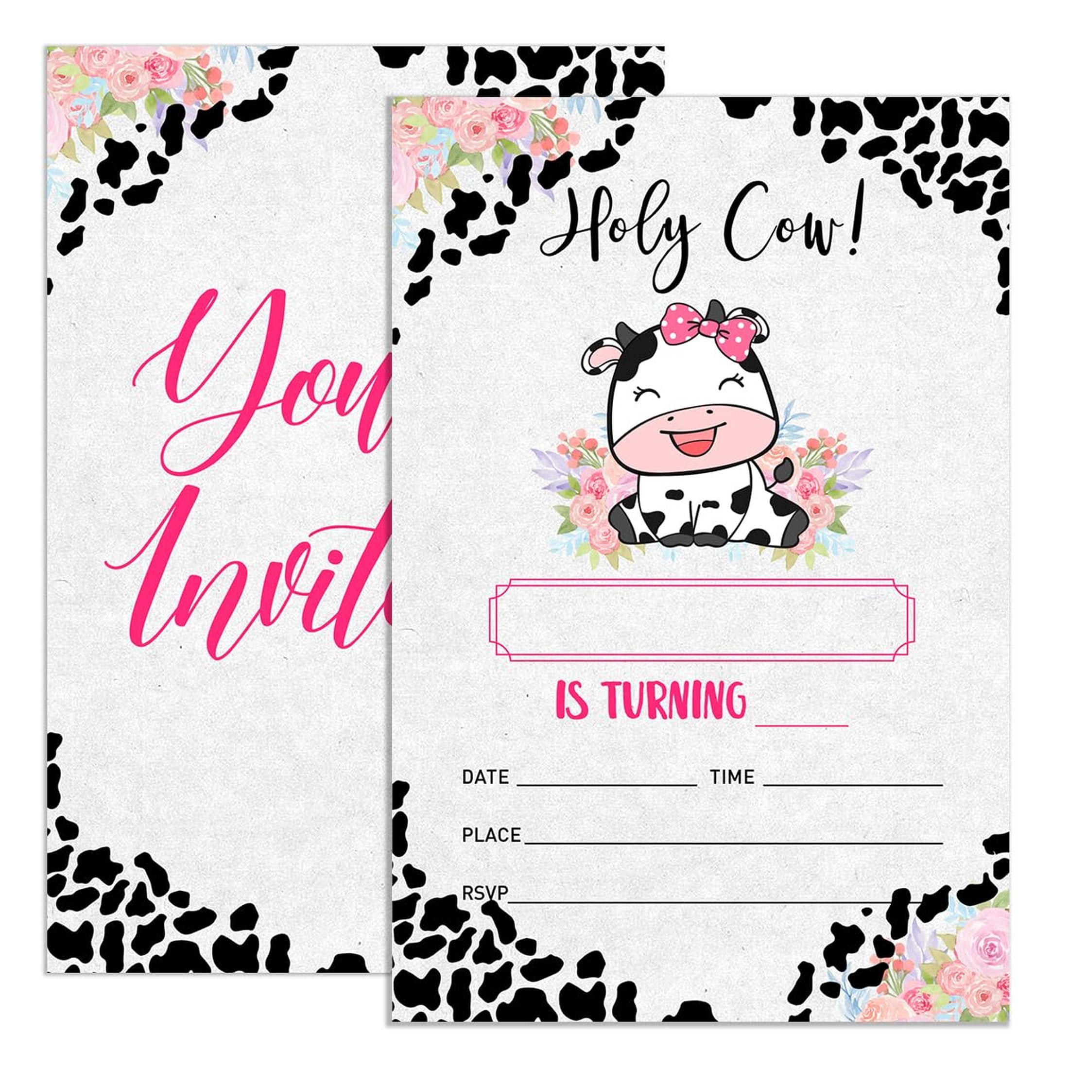 Holy Cow Floral Birthday Invitations for Girls - Set of 20 Farm-Themed ...