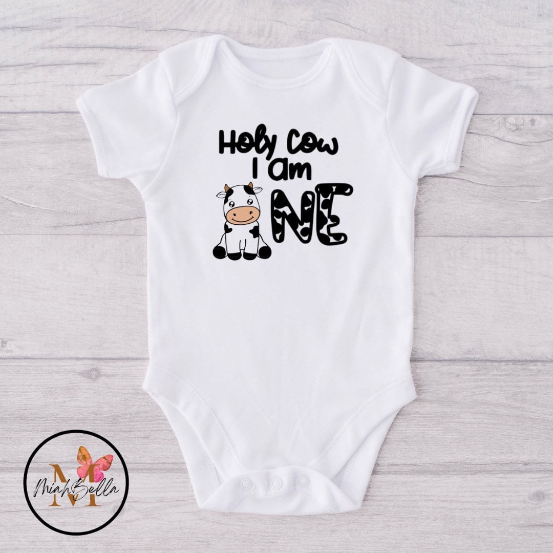 Holy Cow I'M One Onesie Cow Themed First Birthday Onesie First Birthday ...