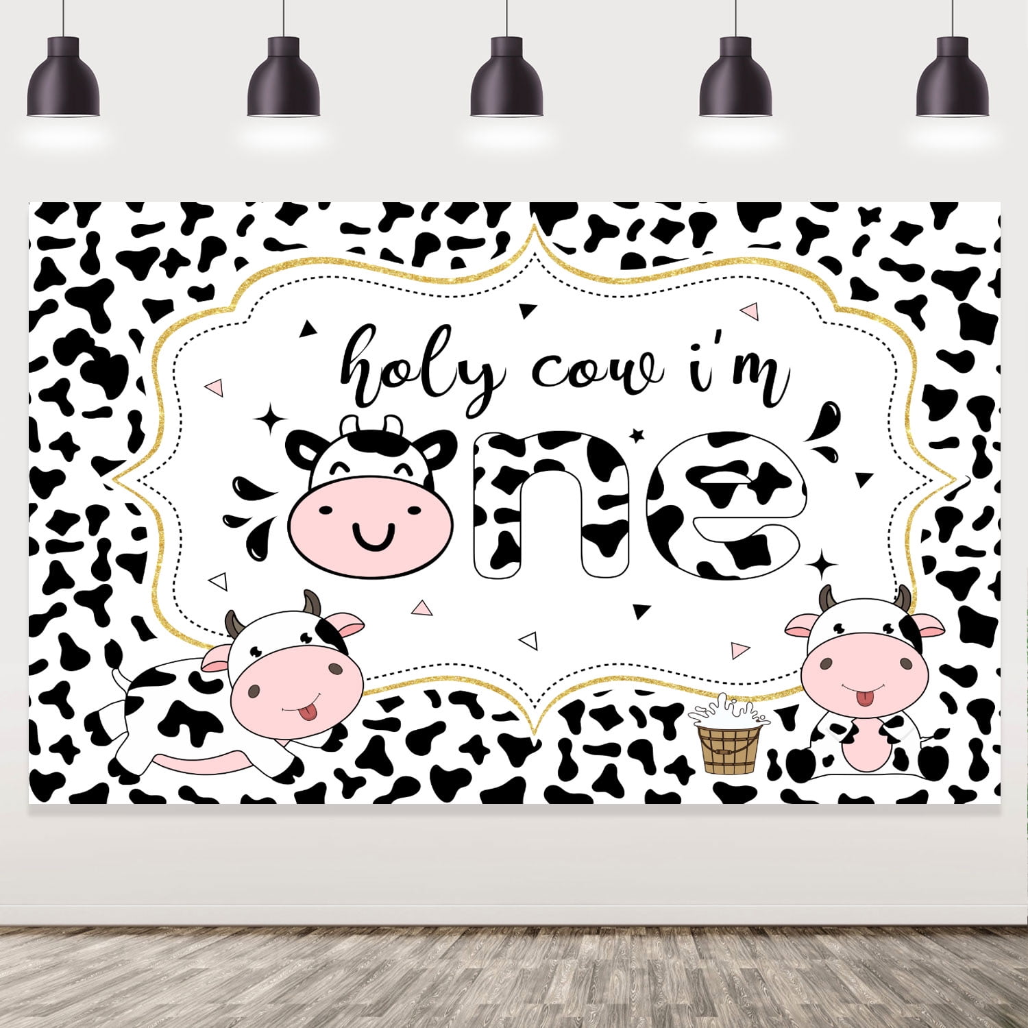 Holy Cow I'm One Birthday Backdrop Decorations for Boy Girl Pink Barn ...