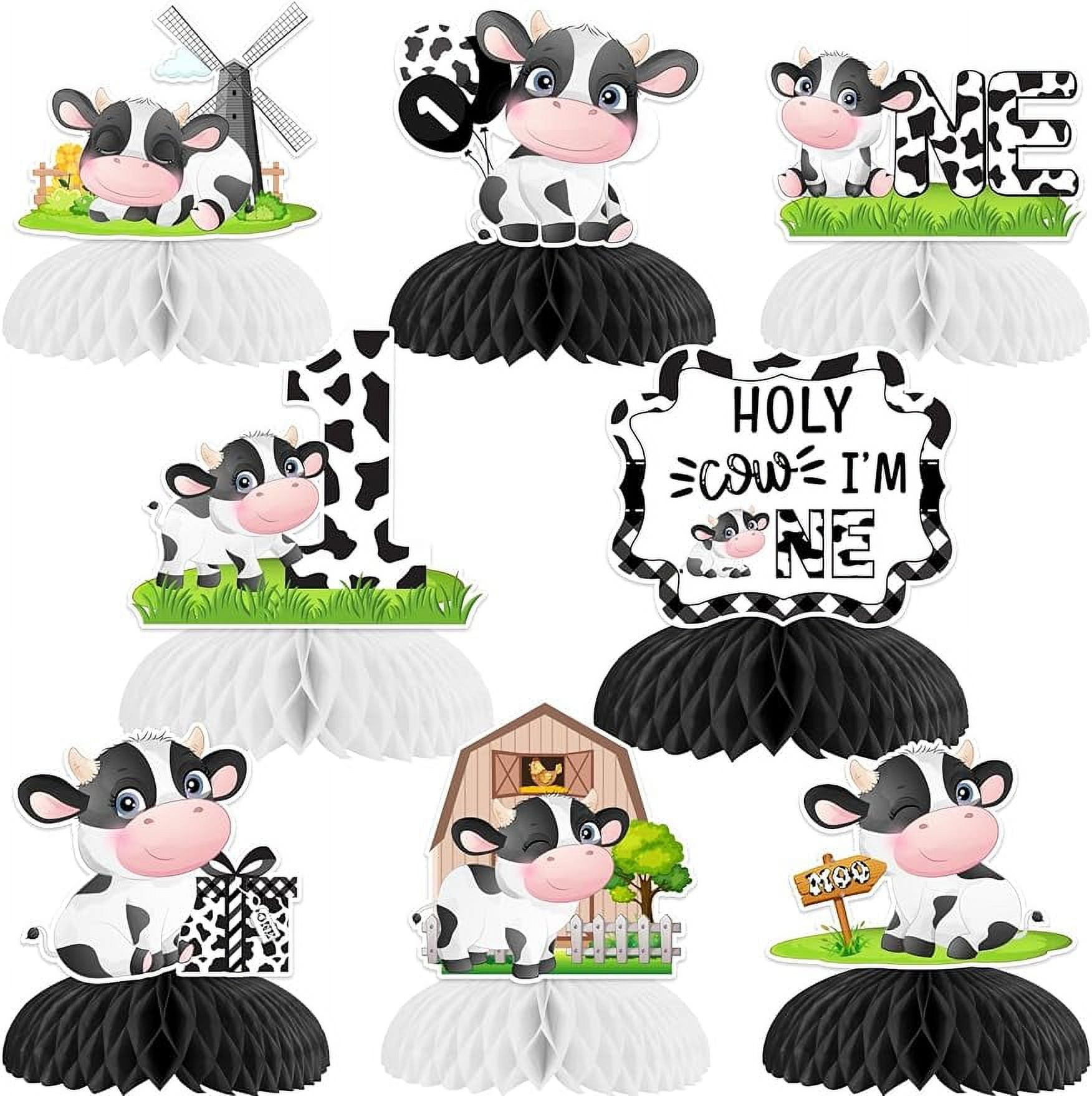 Holy Cow Im One Birthday Decoration 8pcs Black White Cow Honeycomb ...