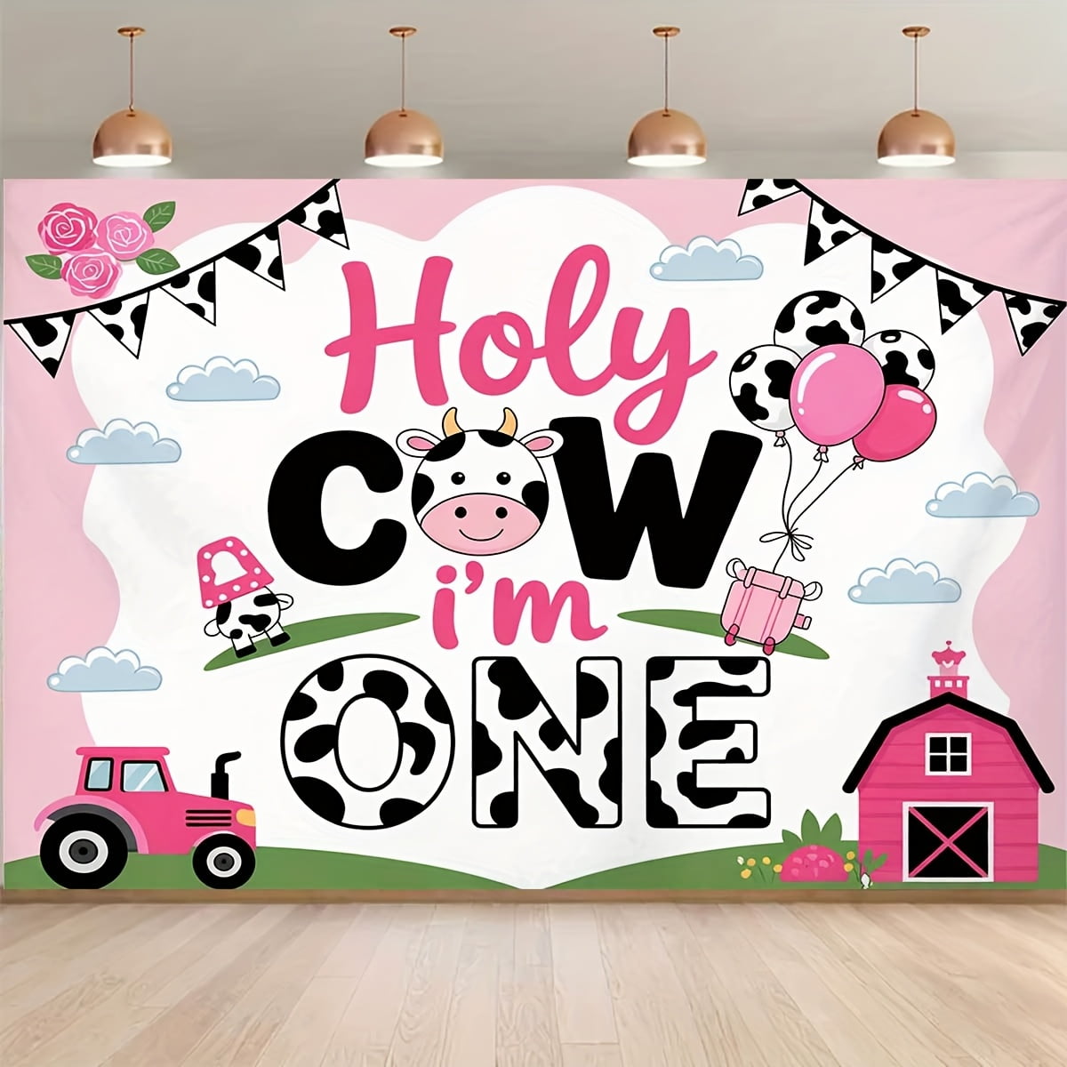 Holy Cow I'm One Birthday Backdrop for Girls My First Rodeo Birthday ...