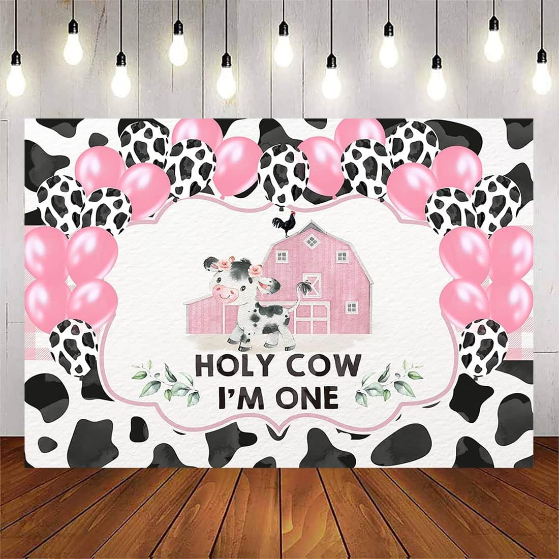 Holy Cow I'm One Birthday Backdrop Girls Pink Cow First Birthday Party ...