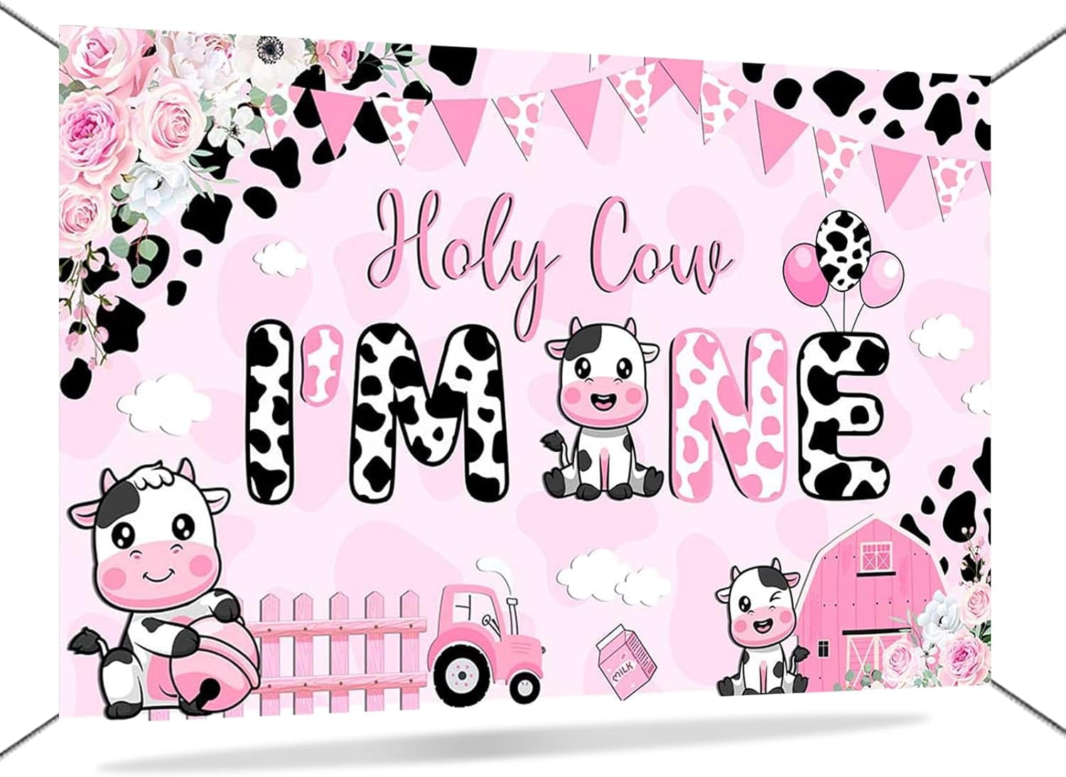 Holy Cow I'm One Birthday Banner Decorations Girls My First Rodeo ...