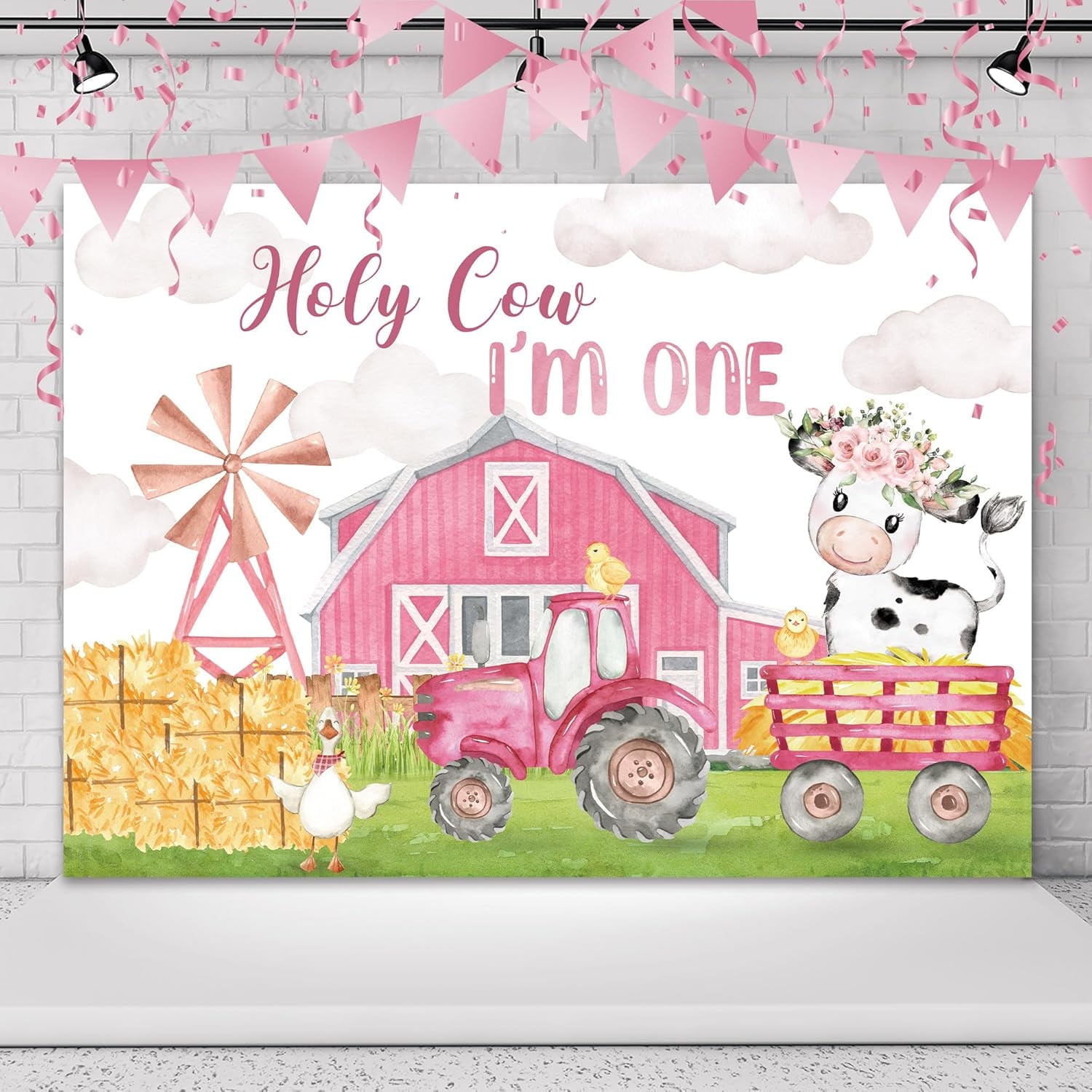 Holy Cow I'm One Girl Birthday Backdrop for Photography Cattle Animal ...