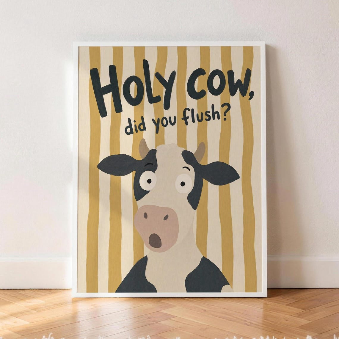 Holy Cow Wall Art Print, Yellow Cow Bathroom Animal Decor - Walmart.com
