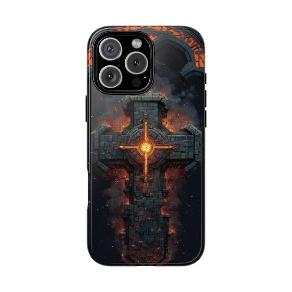 Holy Cross Armor Fire Iron Phone Case for iPhone 17 through 11 Pro Max ...