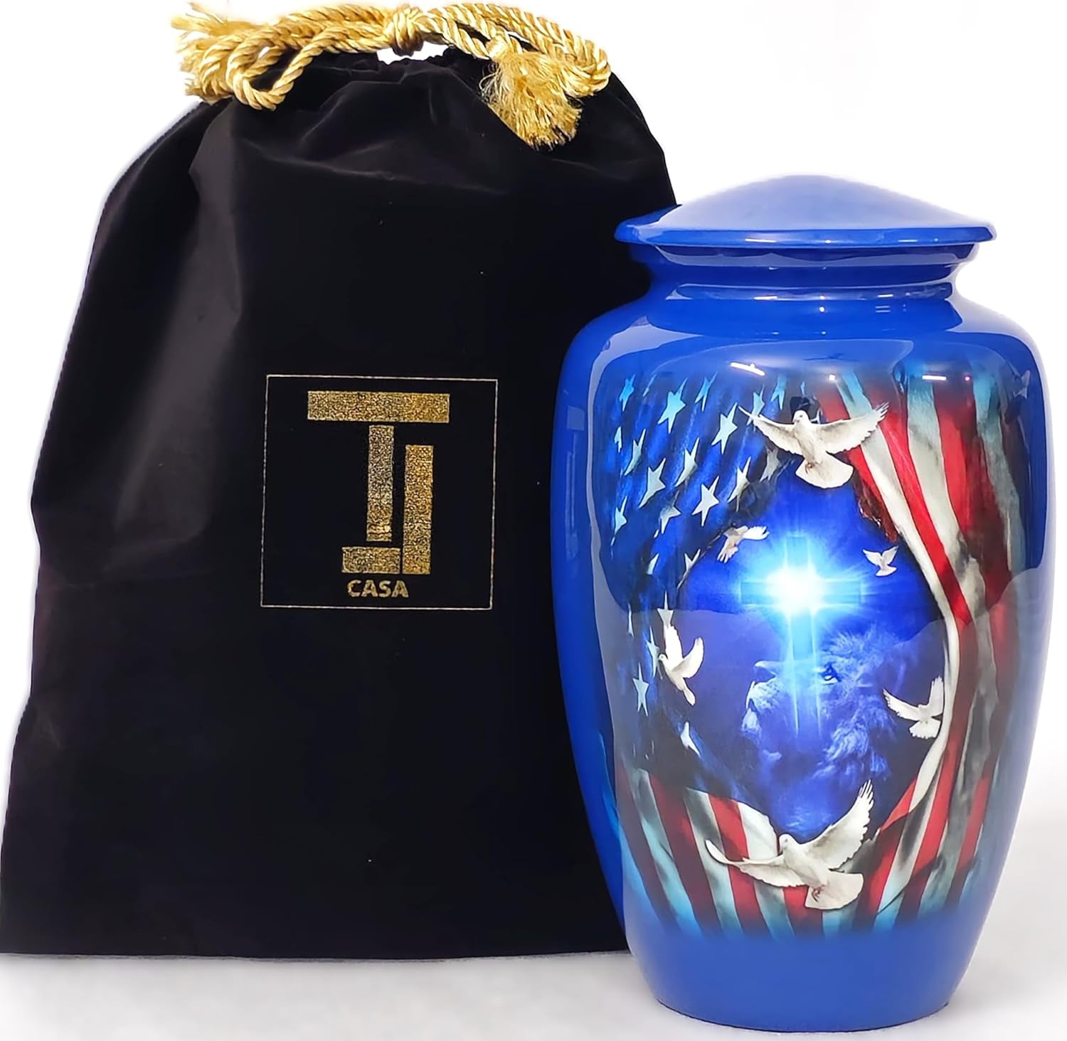 Holy Cross Blue Lion Cremation Urn for Human Ashes - Spiritual Adult ...